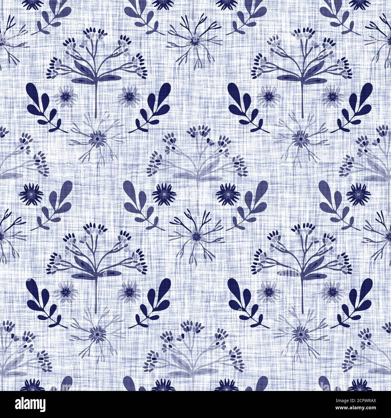 Indigo blue flower block print dyed linen texture background. Seamless ...