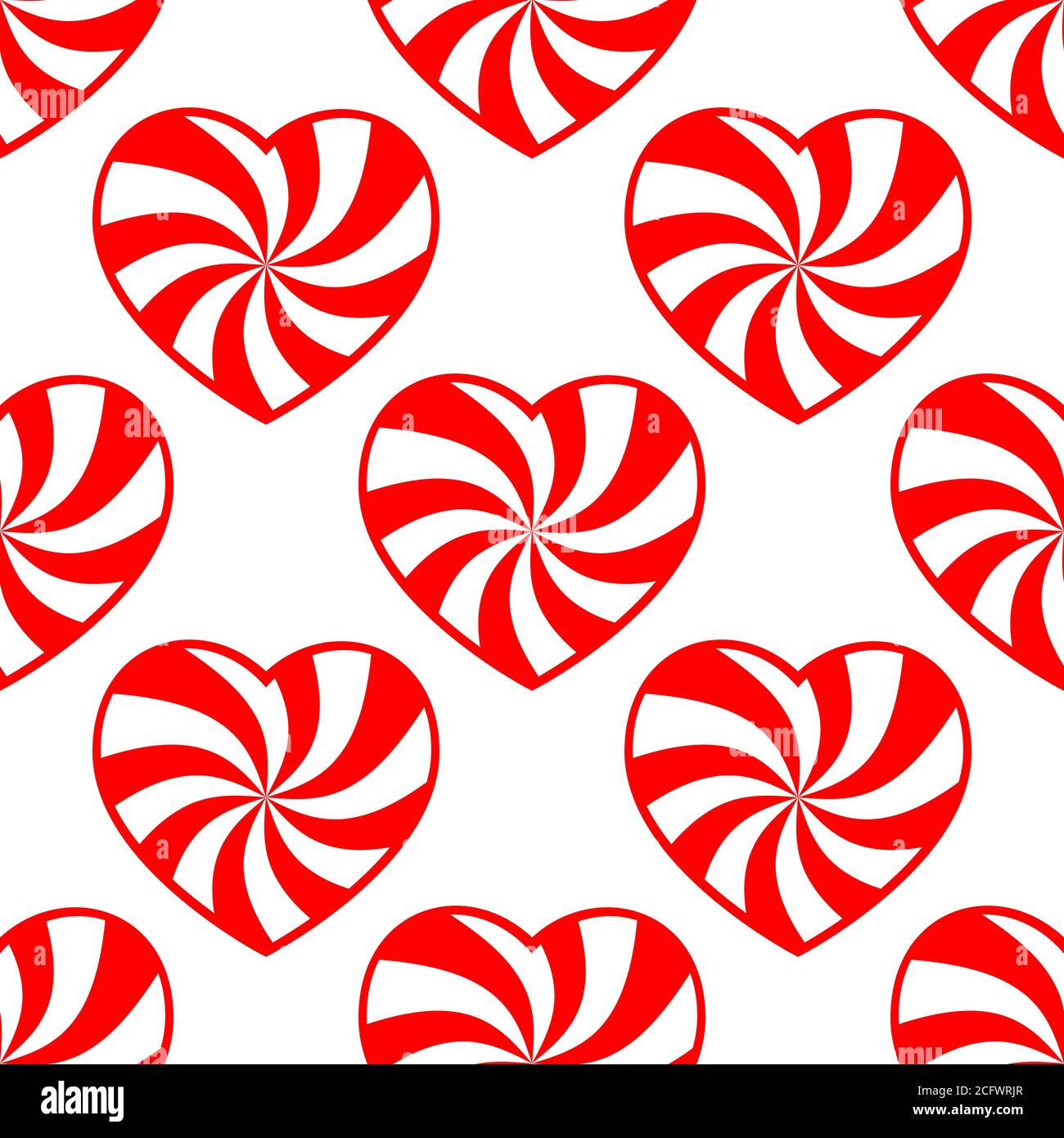 seamless pattern of hearts in red and white stripes on a white ...