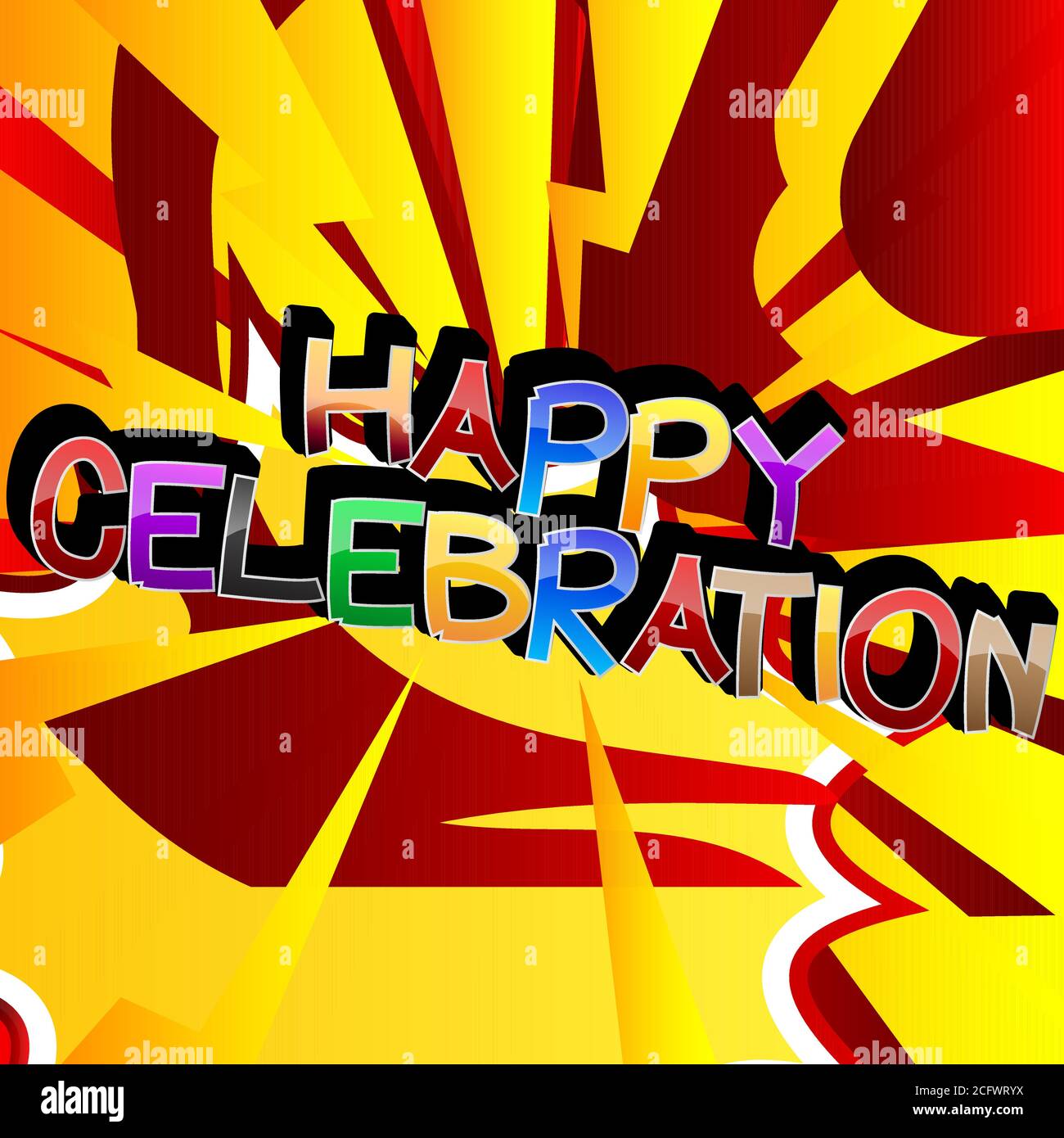 Happy Celebration comic book style cartoon words on abstract comics ...