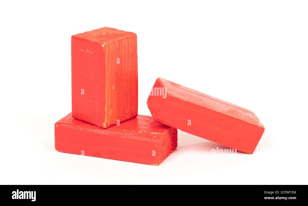 Vintage red building blocks isolated on white background Stock Photo ...