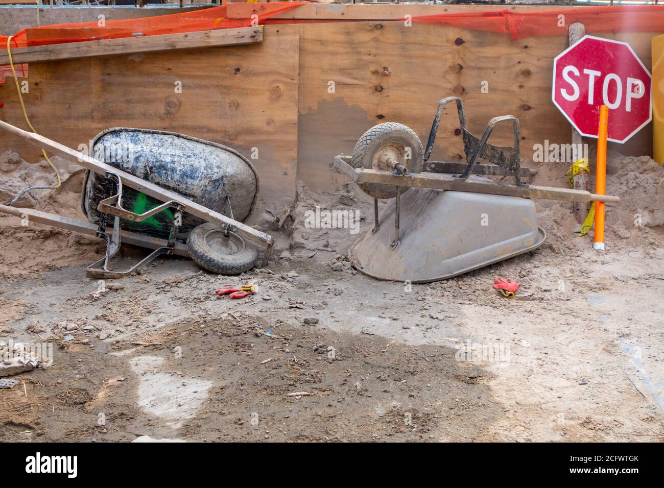 construction site close down for the day no workers tool laying down ...