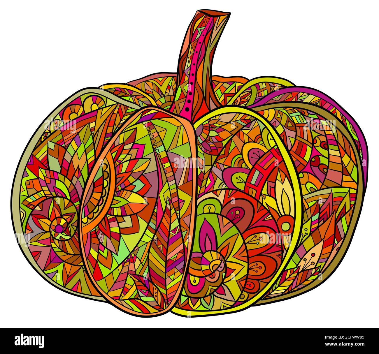 Pop art doodle illustration of pumpkin with a boho pattern. Vector ...