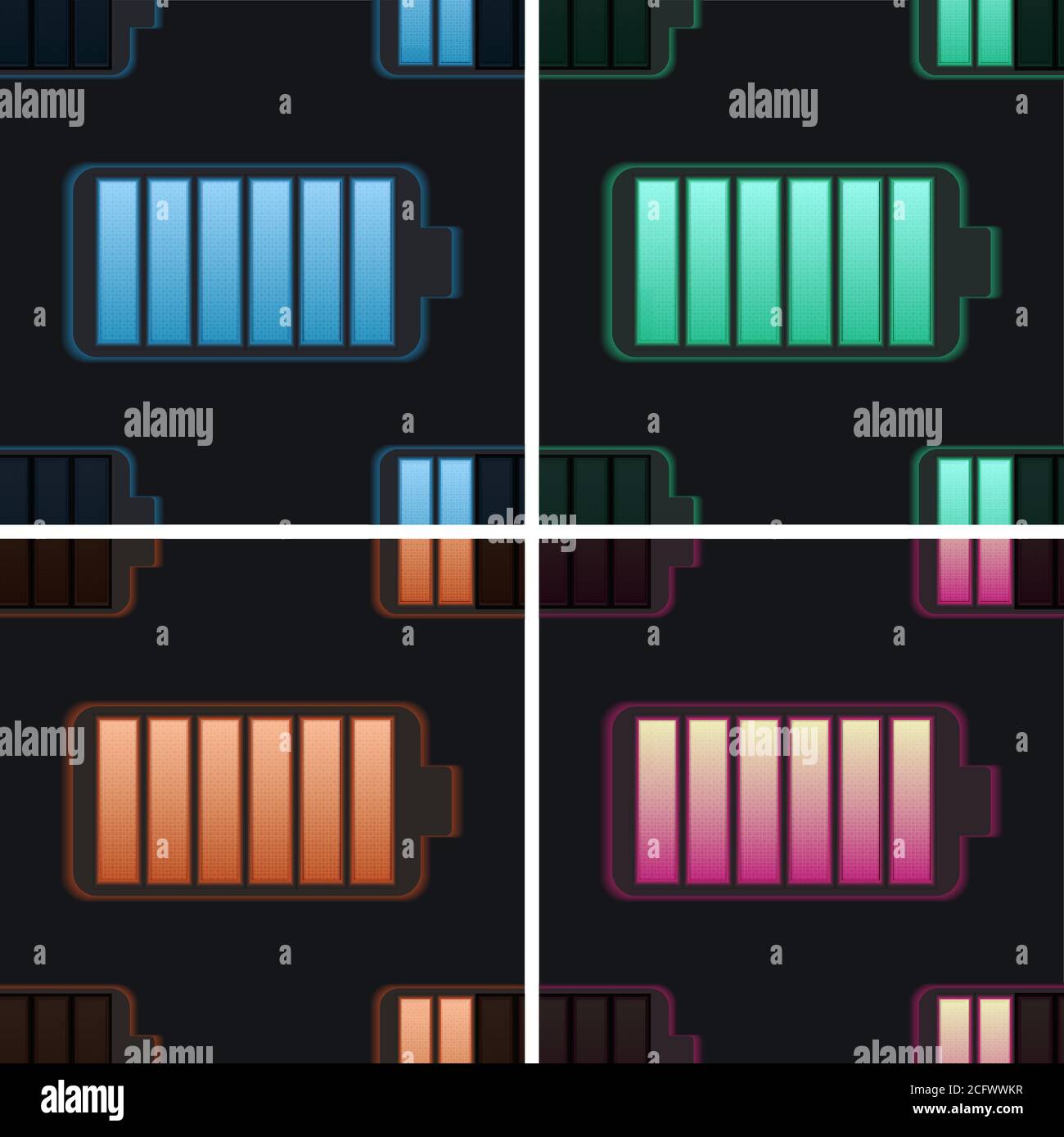 Set of seamless patterns with different states of battery charging ...