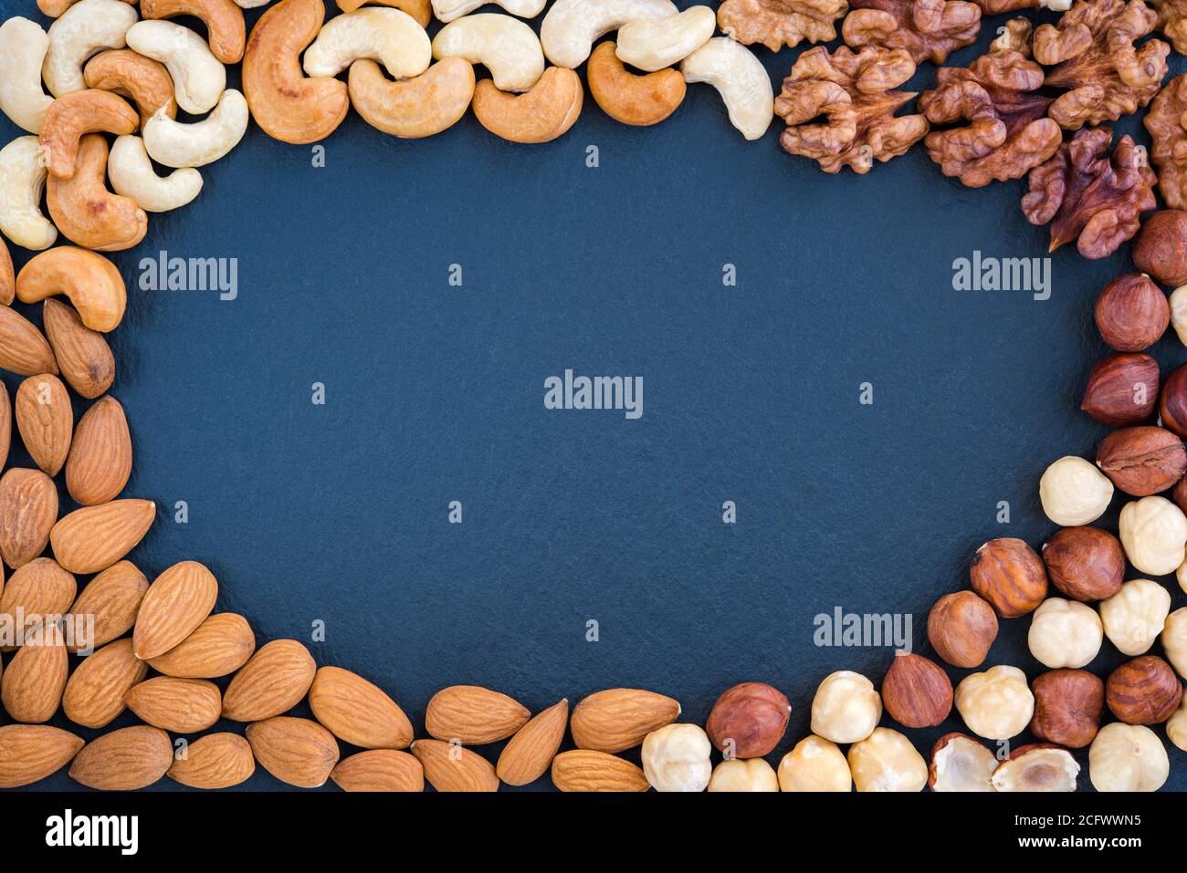 Various nuts as concept healthy snack. Food background frame Stock ...