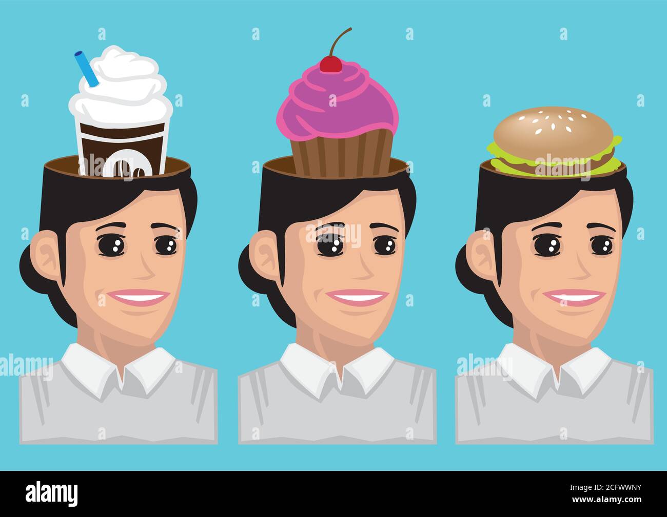 Vector cartoon illustration of modern woman thinking about coffee ...