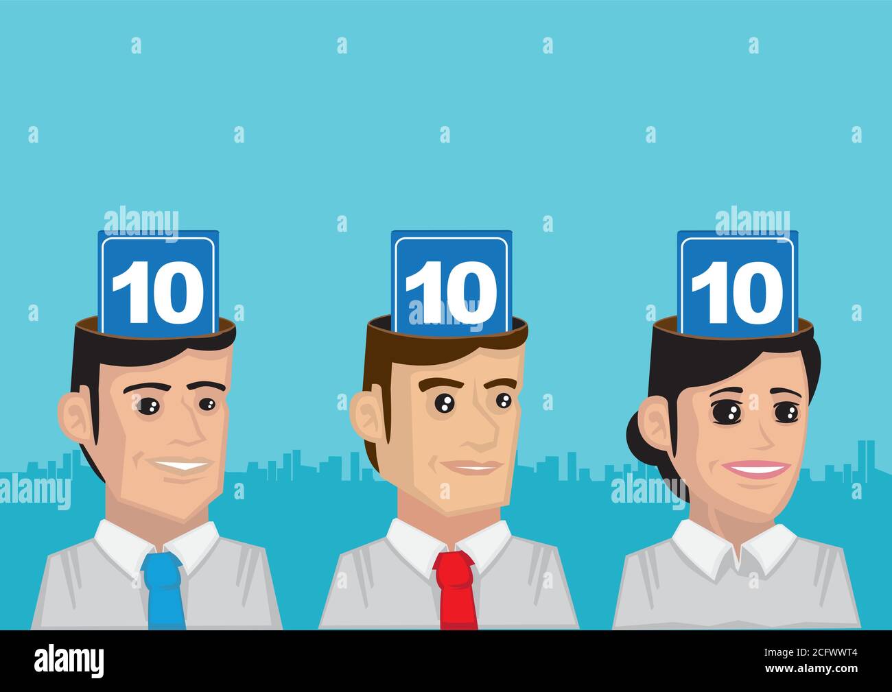 Cartoon vector illustration three people with score cards showing 10 in ...