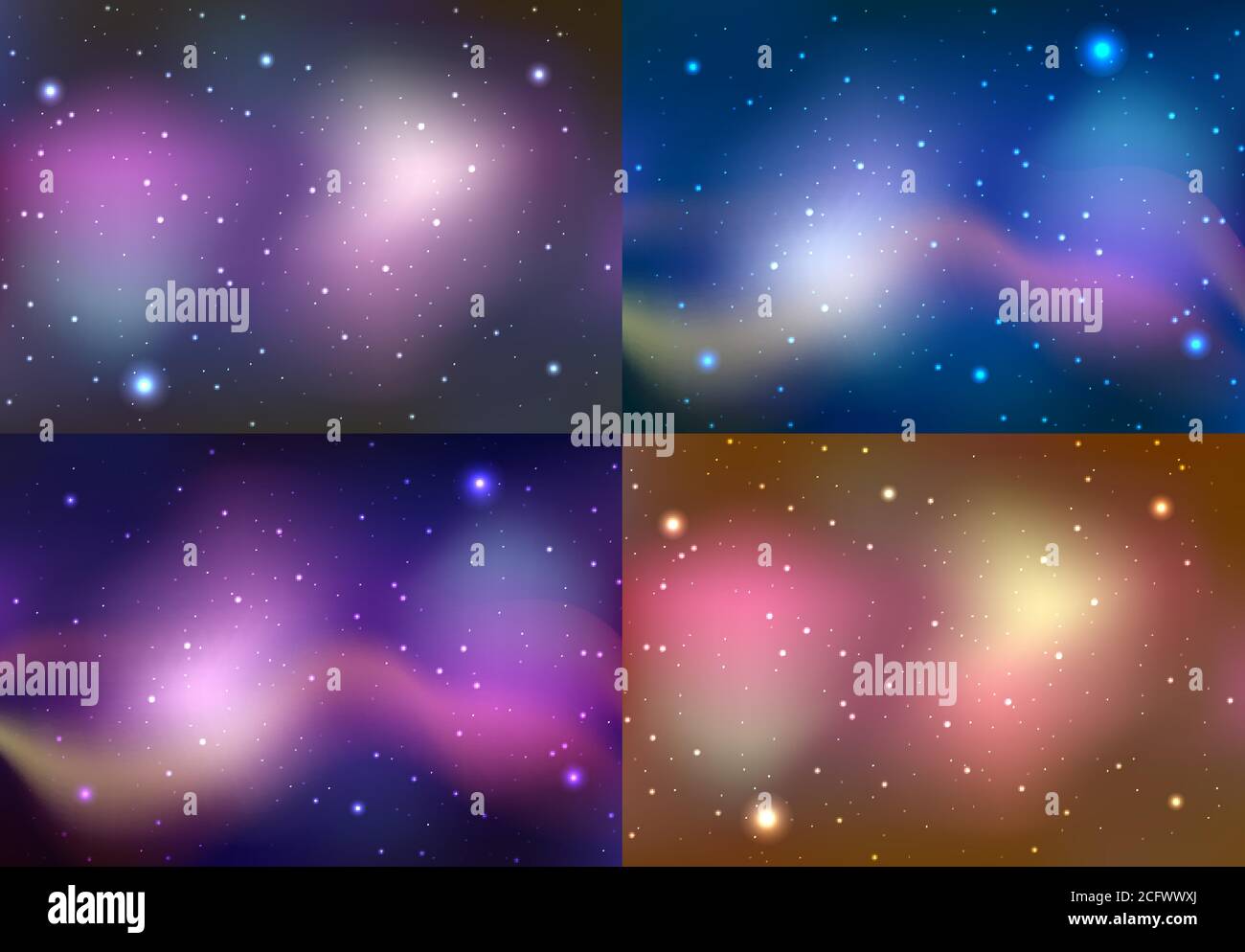 Set of space illustrations with stars and nebulae. Vector background ...