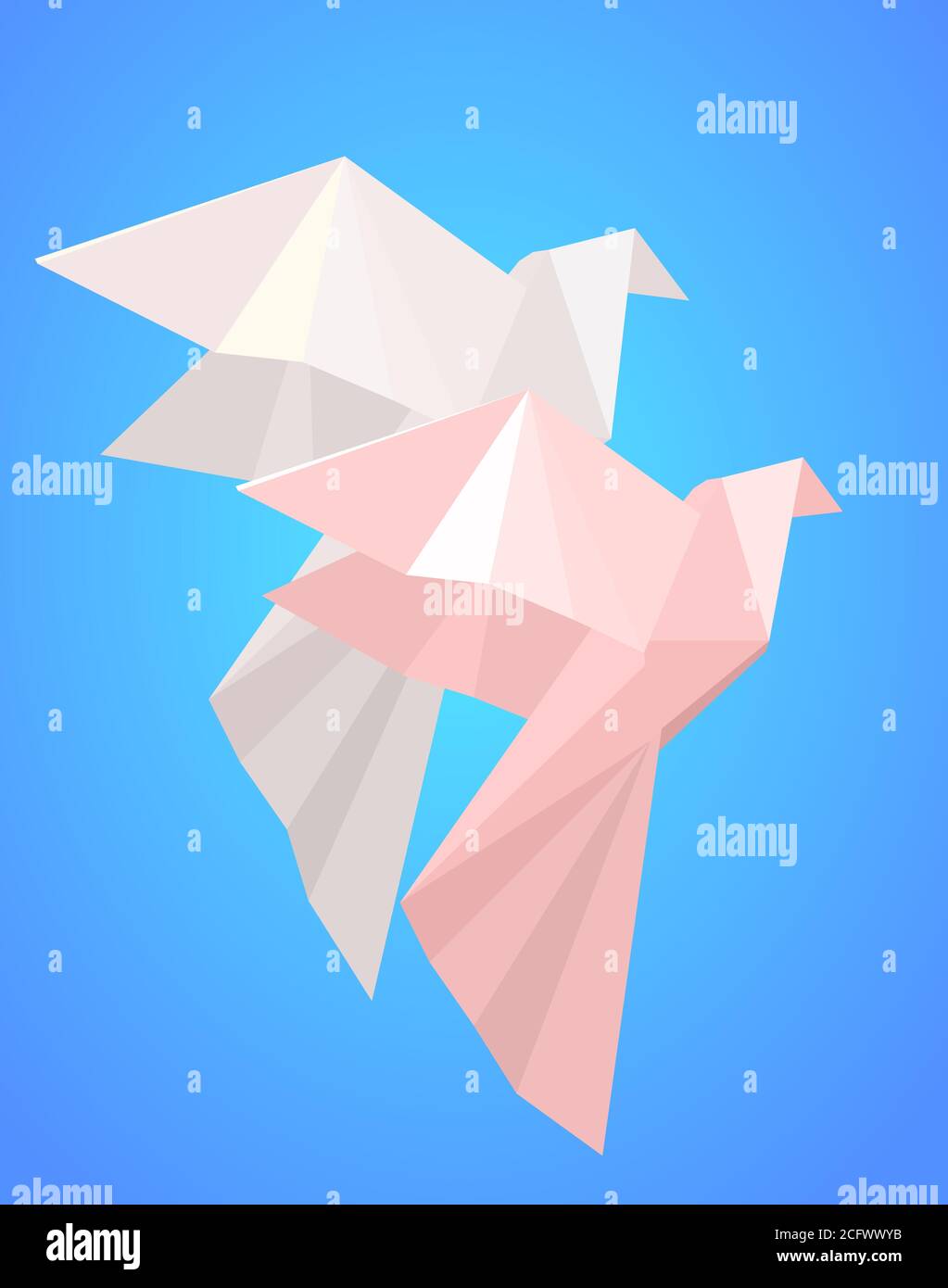 Pair of paper origami doves with. Symbol of love. Objects separate from ...