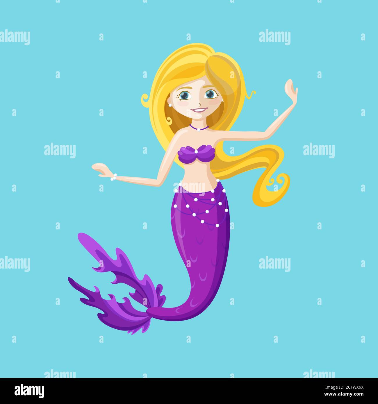 Beautiful fairy mermaid with purple tail. Cute dancing mermaid ...