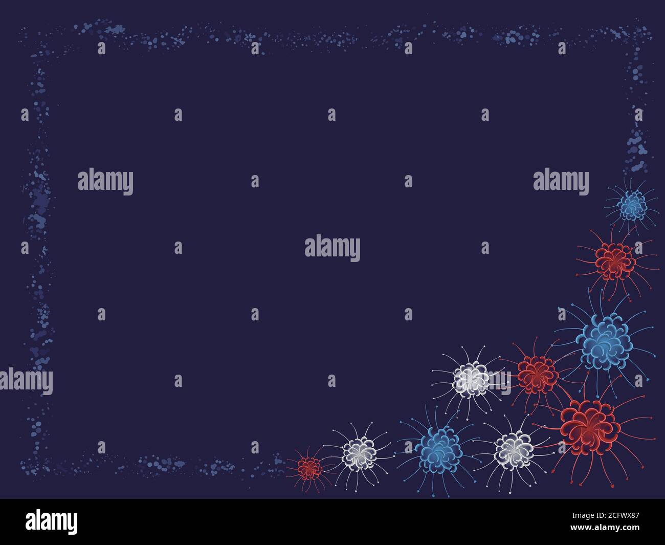 Japanese style frame with cluster amaryllis drawn on a navy background ...