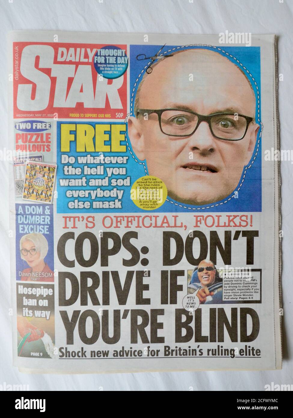 daily star front cover 27th may 2020 dominic cummings mask cut out UK ...