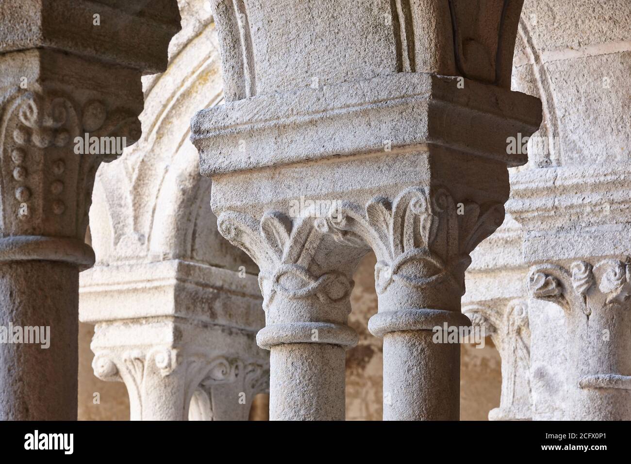 Romanesque columns in Ribeira Sacra. Santo Estevo abbey. Galicia, Spain ...