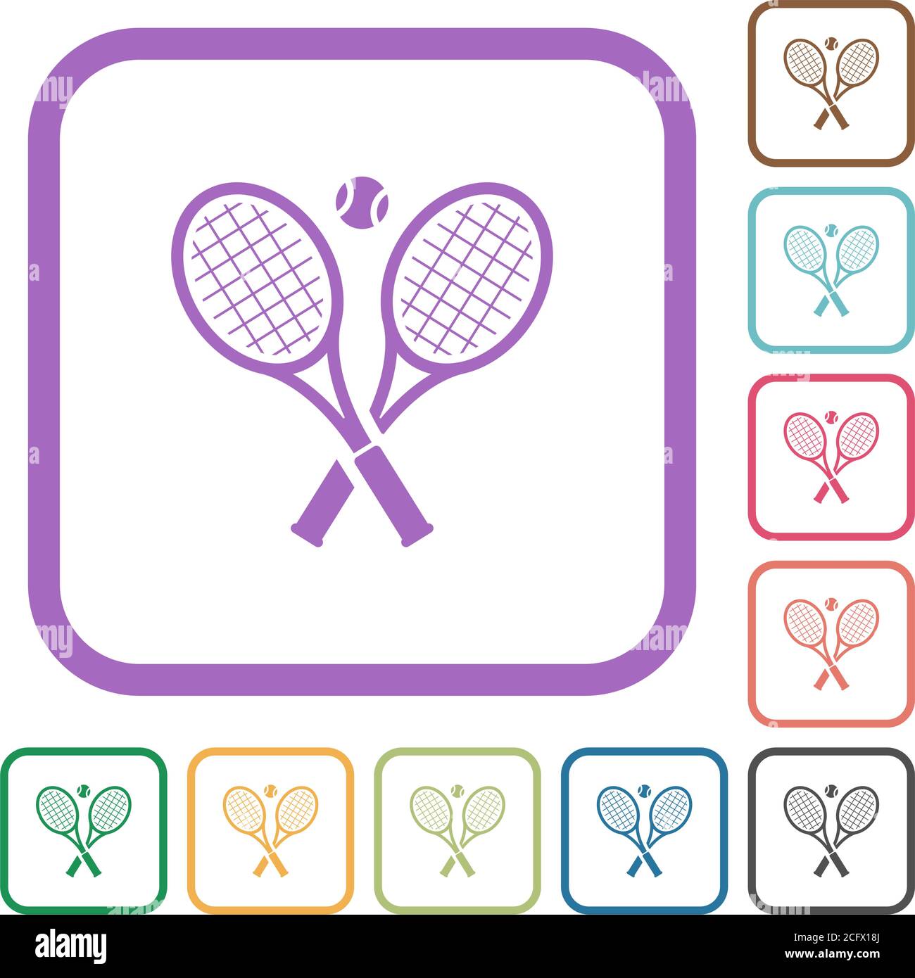 Tennis rackets with ball simple icons in color rounded square frames on ...