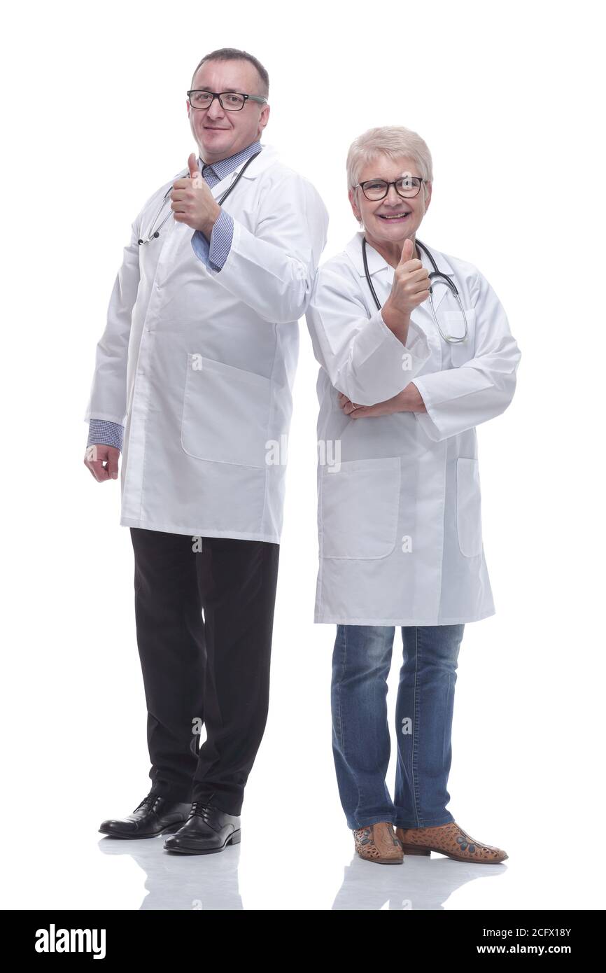 Smiling doctor showing two Cut Out Stock Images & Pictures - Alamy