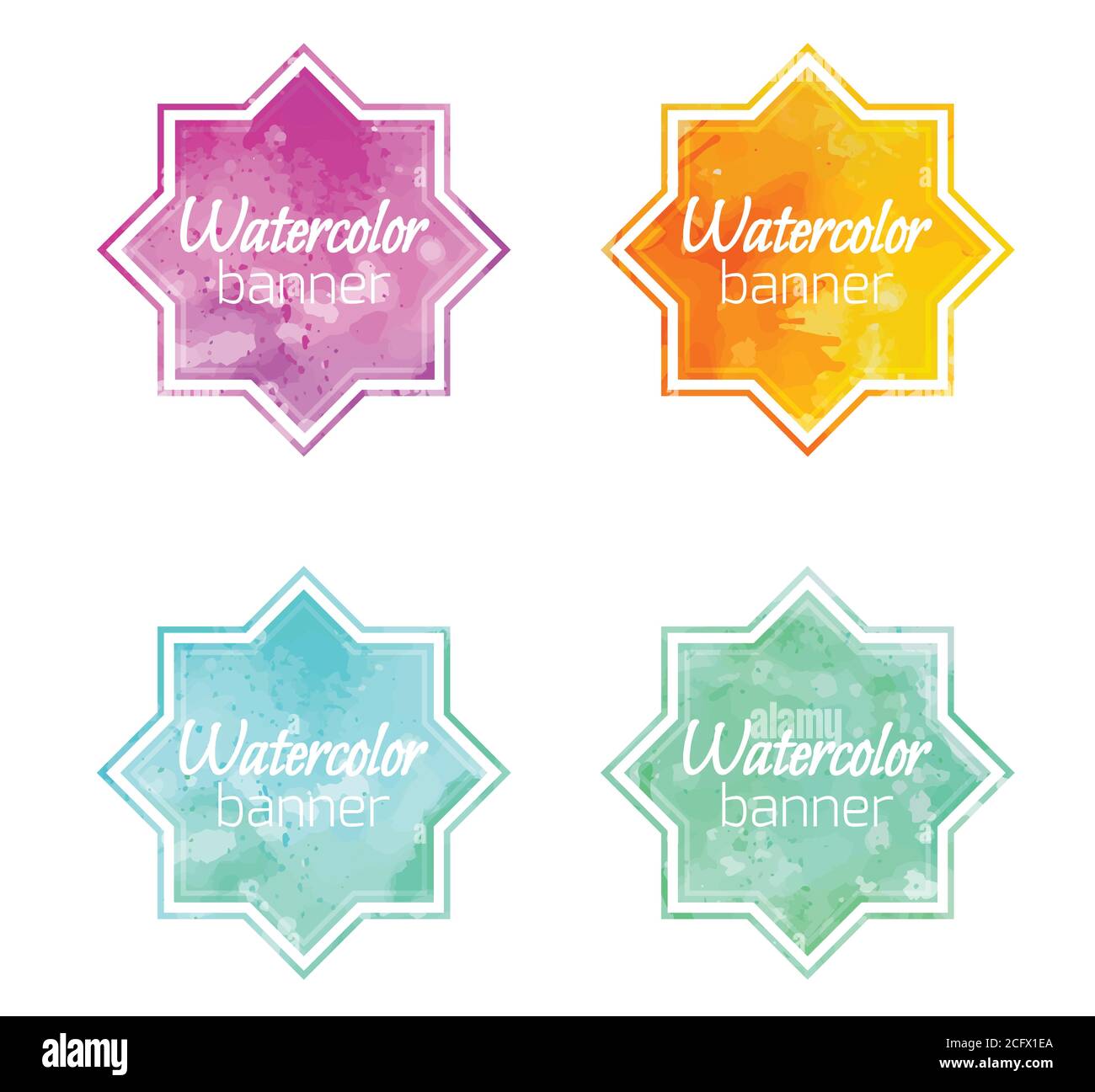 Set of banners with star shape with a watercolor background. Vector ...
