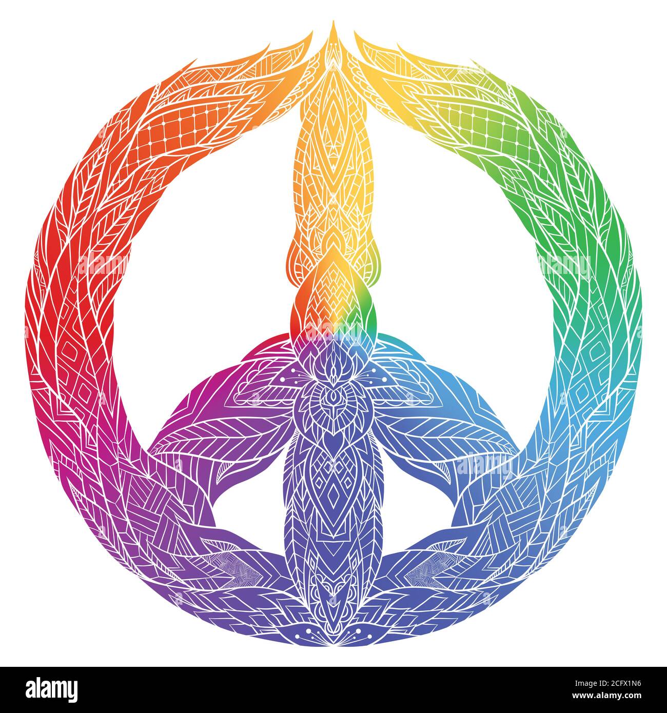 Rainbow sign of peace with a boho pattern. Vector doodle illustration ...
