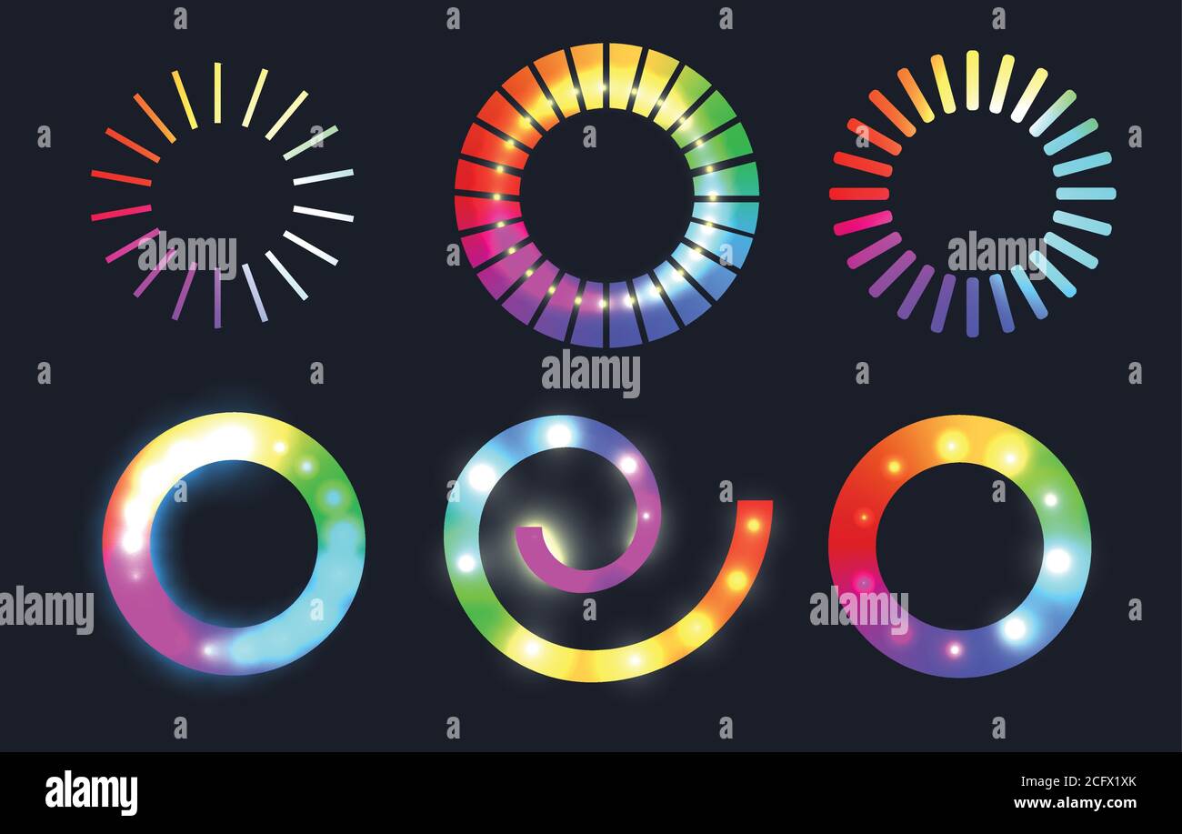 Set of rainbow loading sliders with sparkles. Vector element for ...