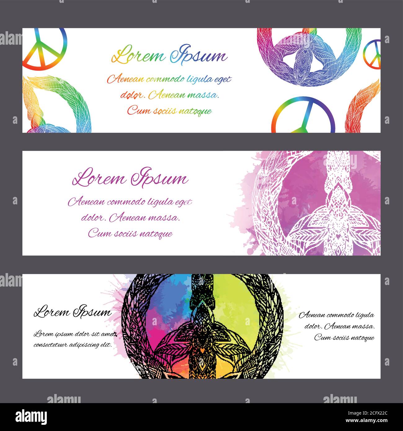 Set of gift certificates, banners and vouchers with sign of peace with ...