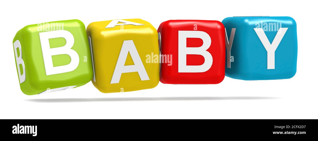 Baby word concept on cube block isolated, 3d rendering Stock Photo - Alamy