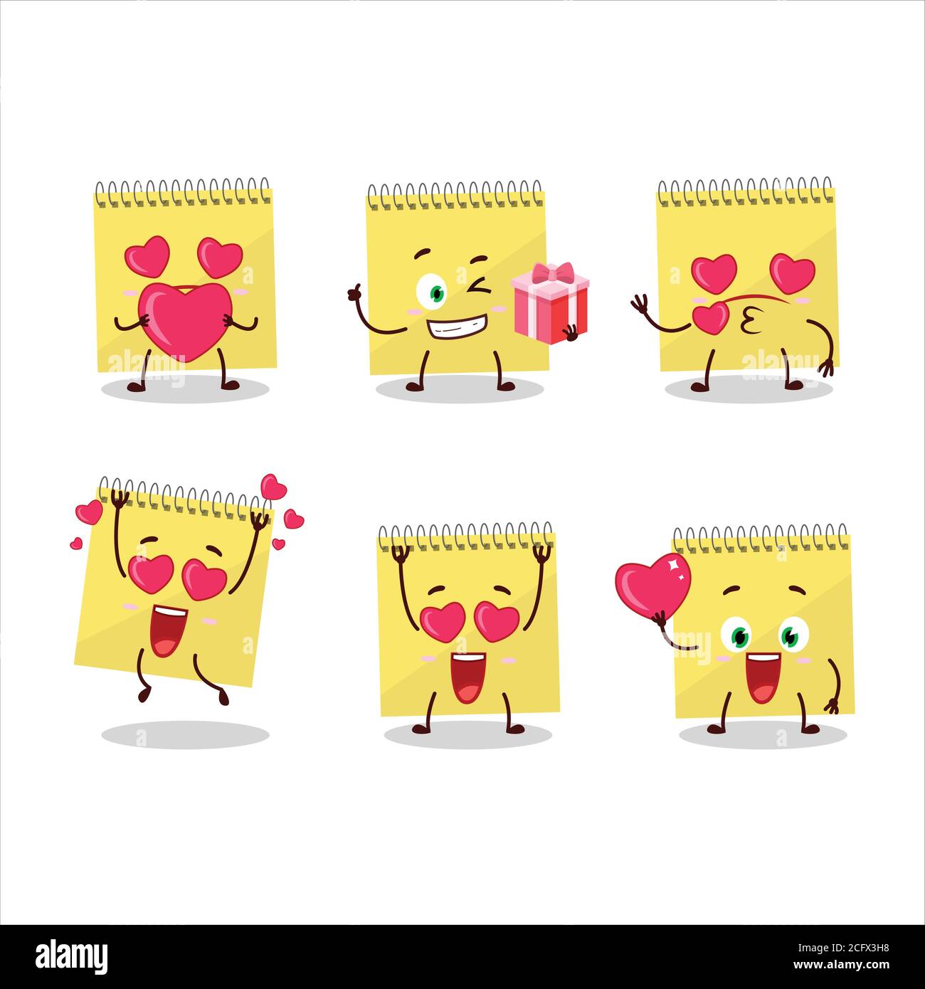 Spiral square yellow notebooks cartoon character with love cute ...