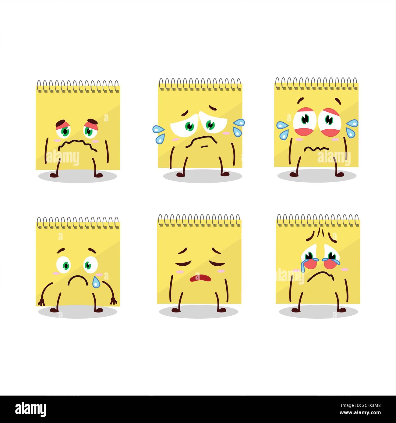 Spiral square yellow notebooks cartoon character with sad expression ...