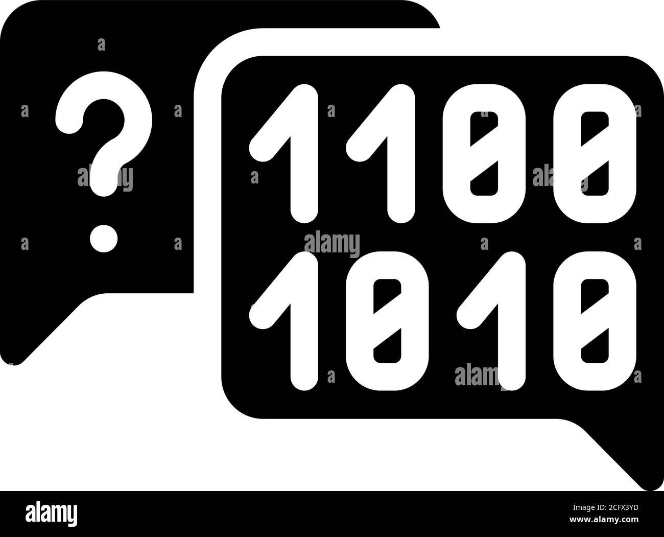 binary code and question mark quote frame glyph icon vector ...