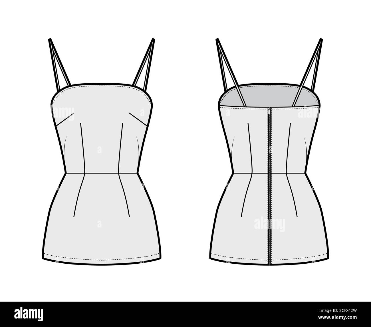 Camisole slip top technical fashion illustration with spaghetti straps ...