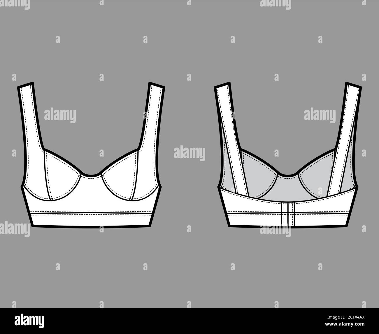Jewel cropped bustier top technical fashion illustration with wide ...
