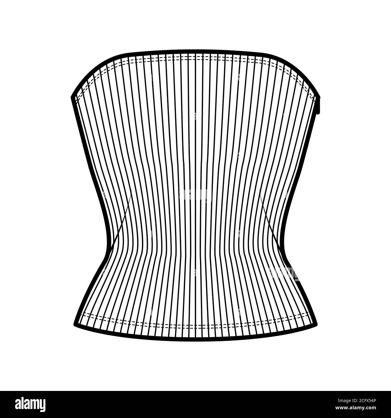 Ribbed tube top technical fashion illustration with side zip fastening ...
