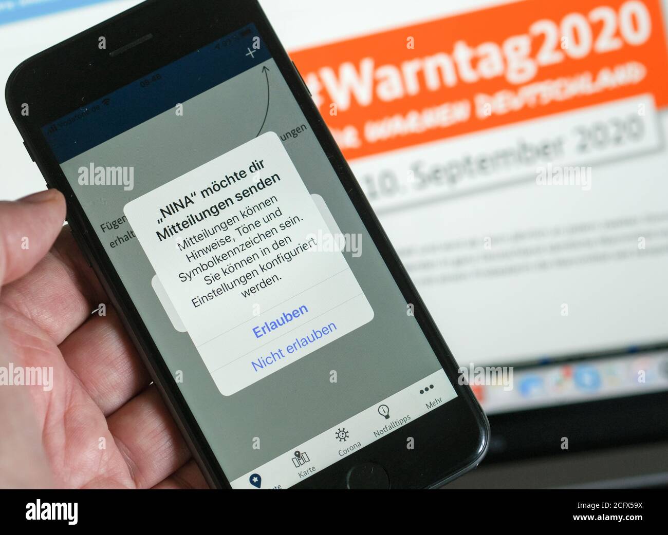 07 September 2020, Berlin: ILLUSTRATION - The emergency information and ...