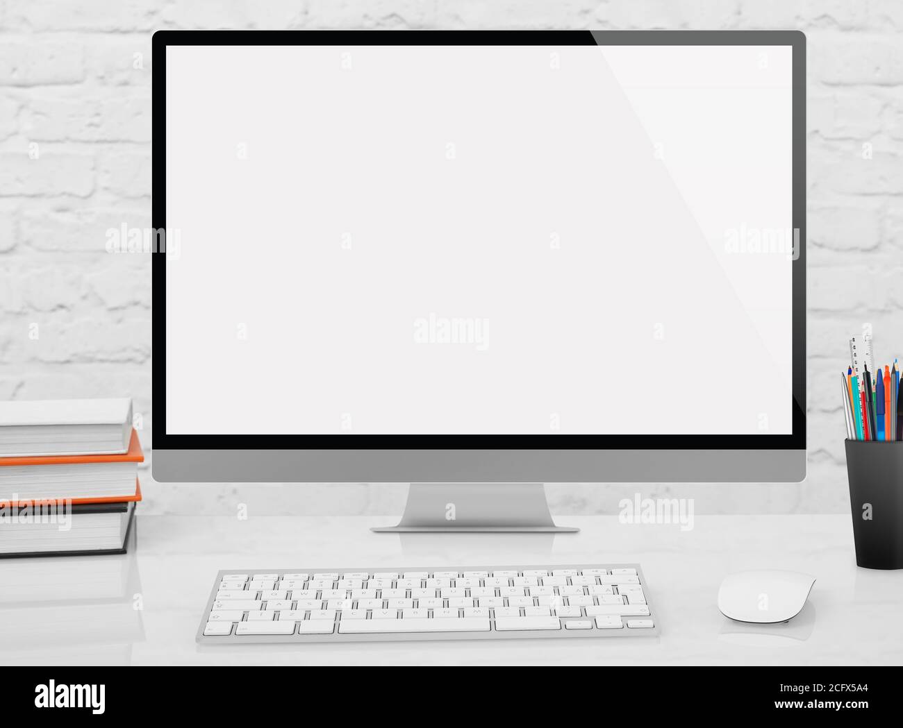 Computer with blank screen on desk Stock Photo - Alamy