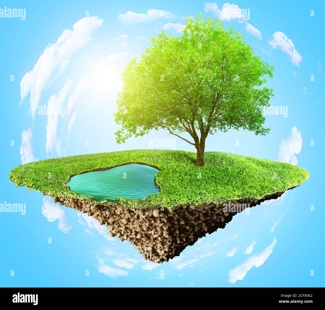 grass island with tree and pond, nature concept Stock Photo - Alamy