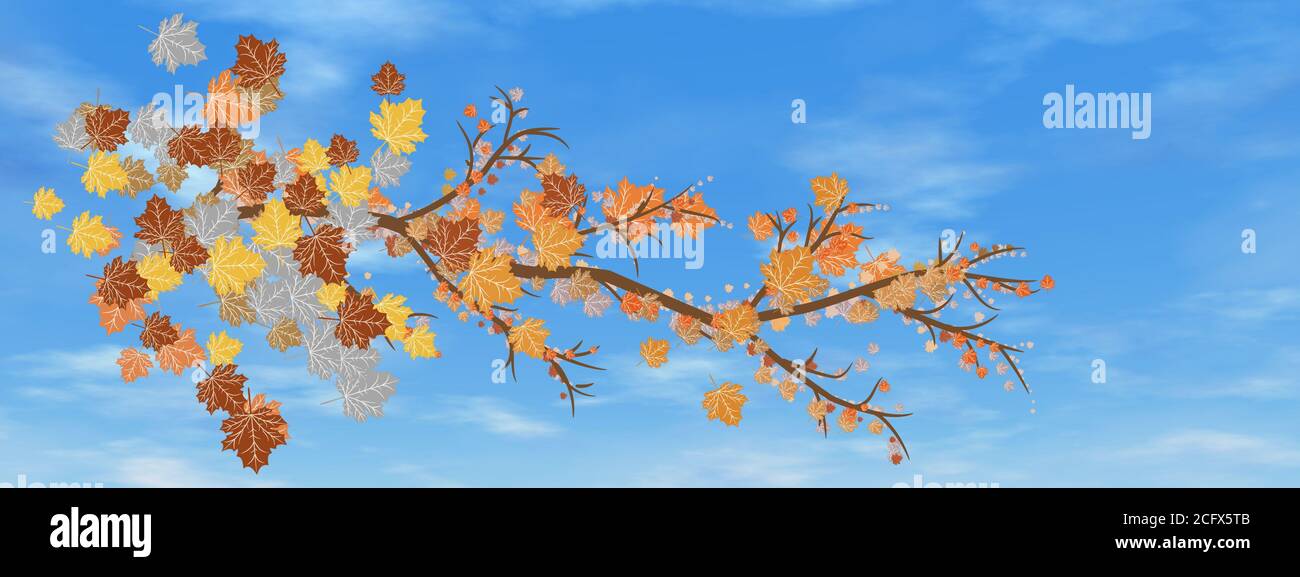 Autumn tree branch in the sky background - 3D render Stock Photo - Alamy