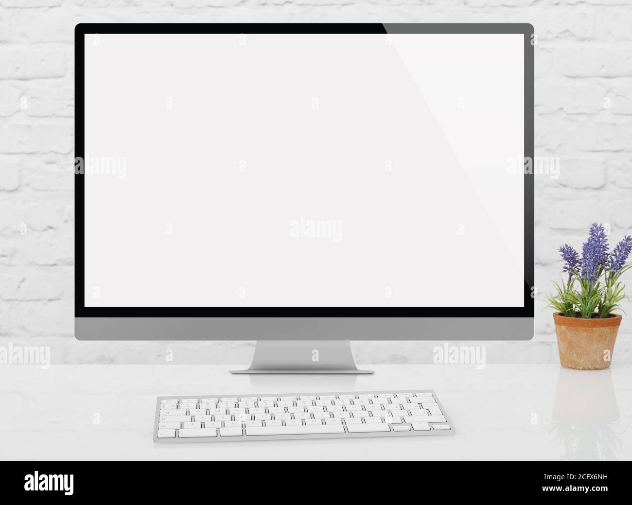 Computer with blank screen on desk Stock Photo - Alamy