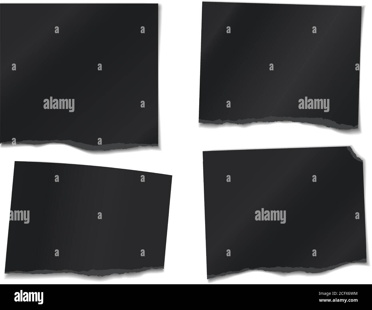 Set of torn black note, notebook paper pieces stuck on white background ... Set of torn black note, notebook paper pieces stuck on white background ...