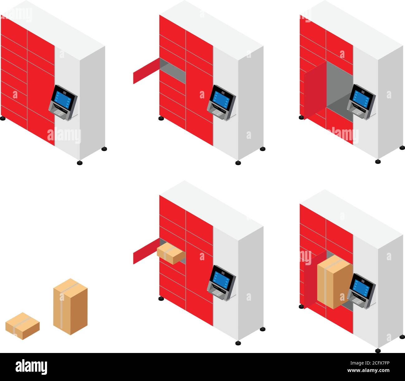 Client using automated self service post terminal machine or locker to ...