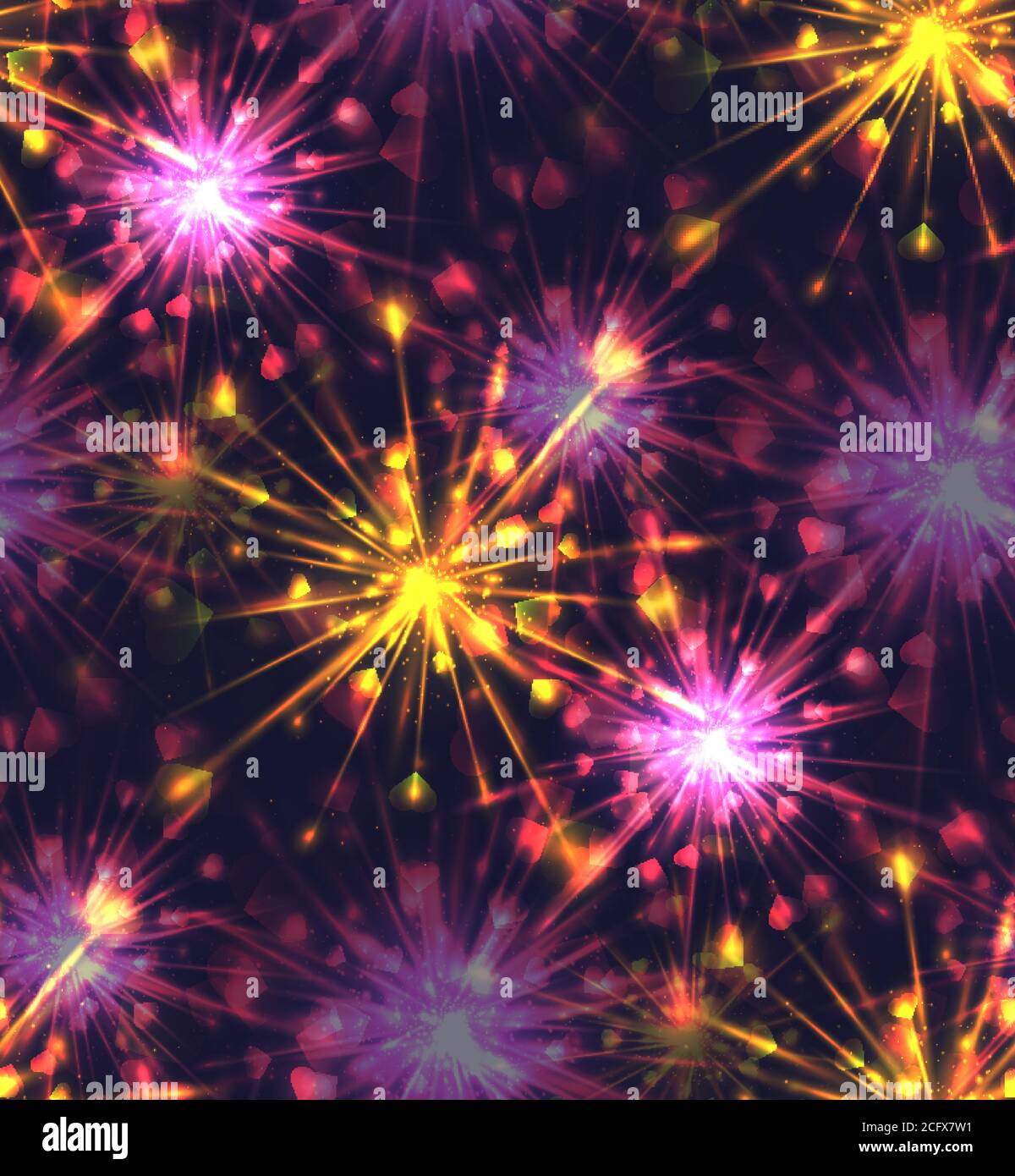Seamless texture with festive fireworks of hearts. Vector pattern for ...