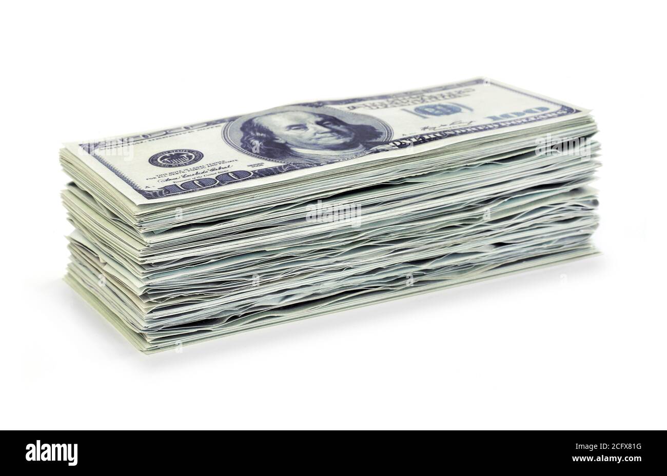 Stack 100 hundred dollars banknotes on white background Stock Photo - Alamy