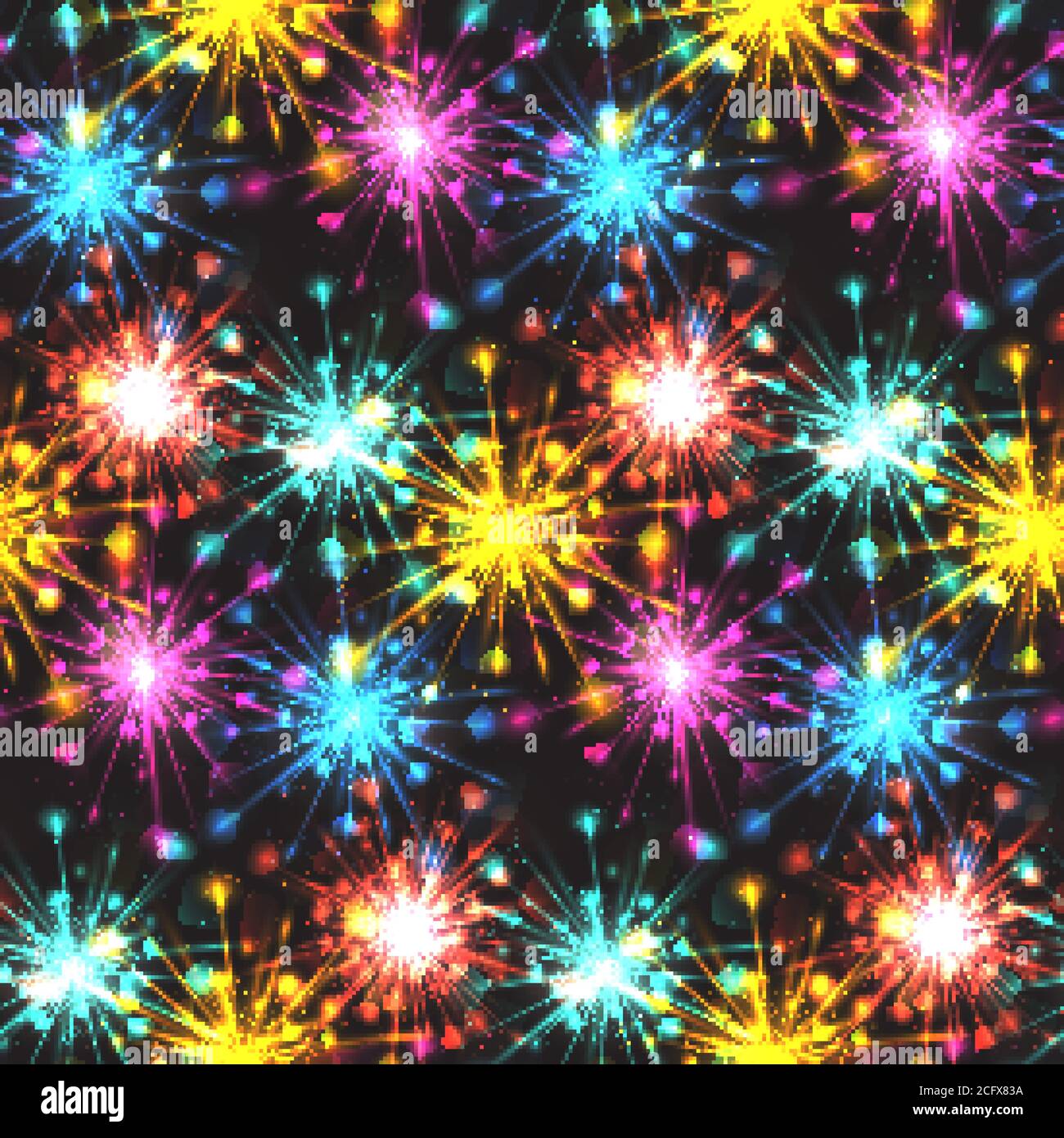 Seamless texture with festive fireworks of hearts. Vector pattern for ...