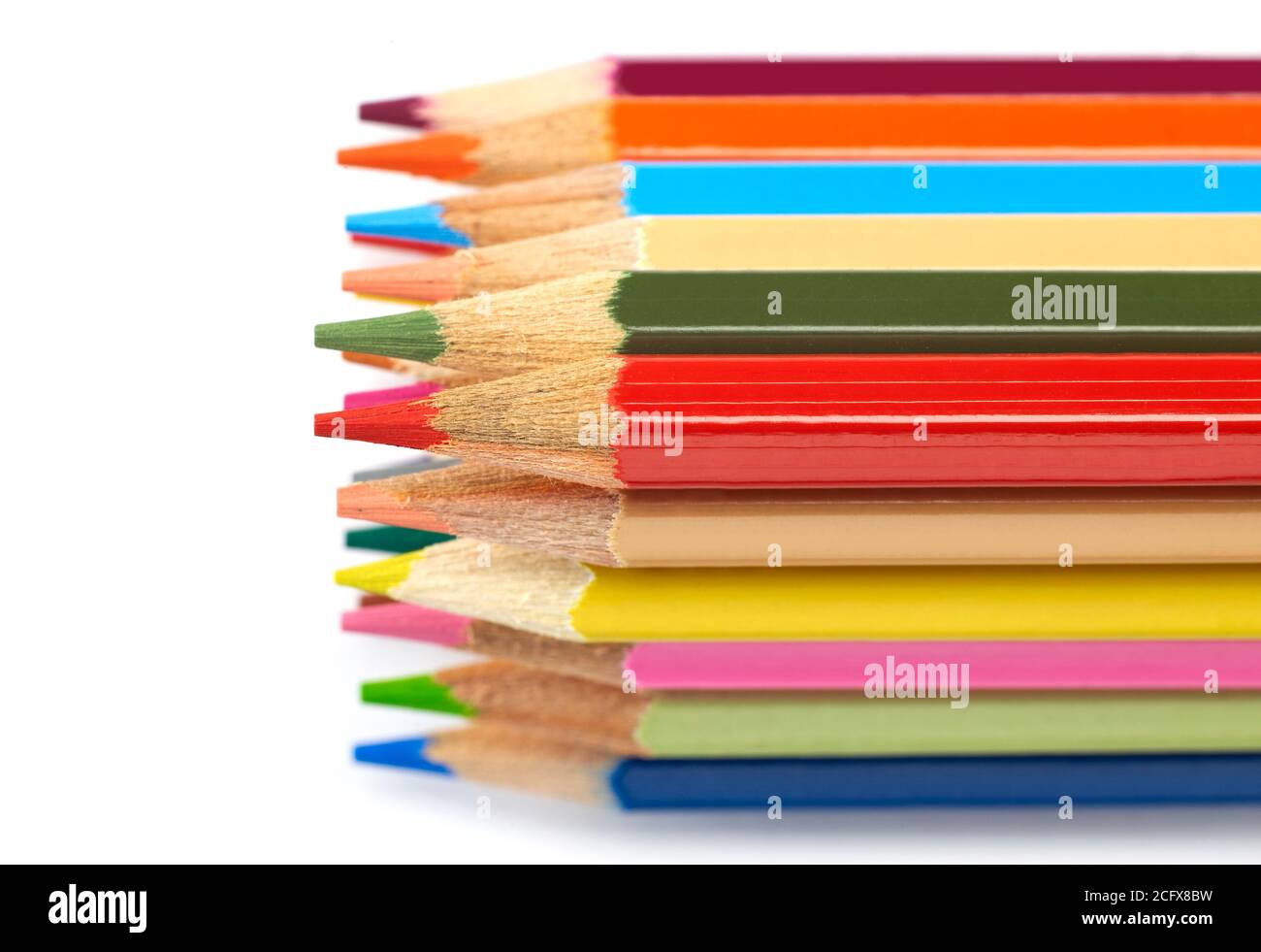 Multi-colored pencils on white background Stock Photo - Alamy