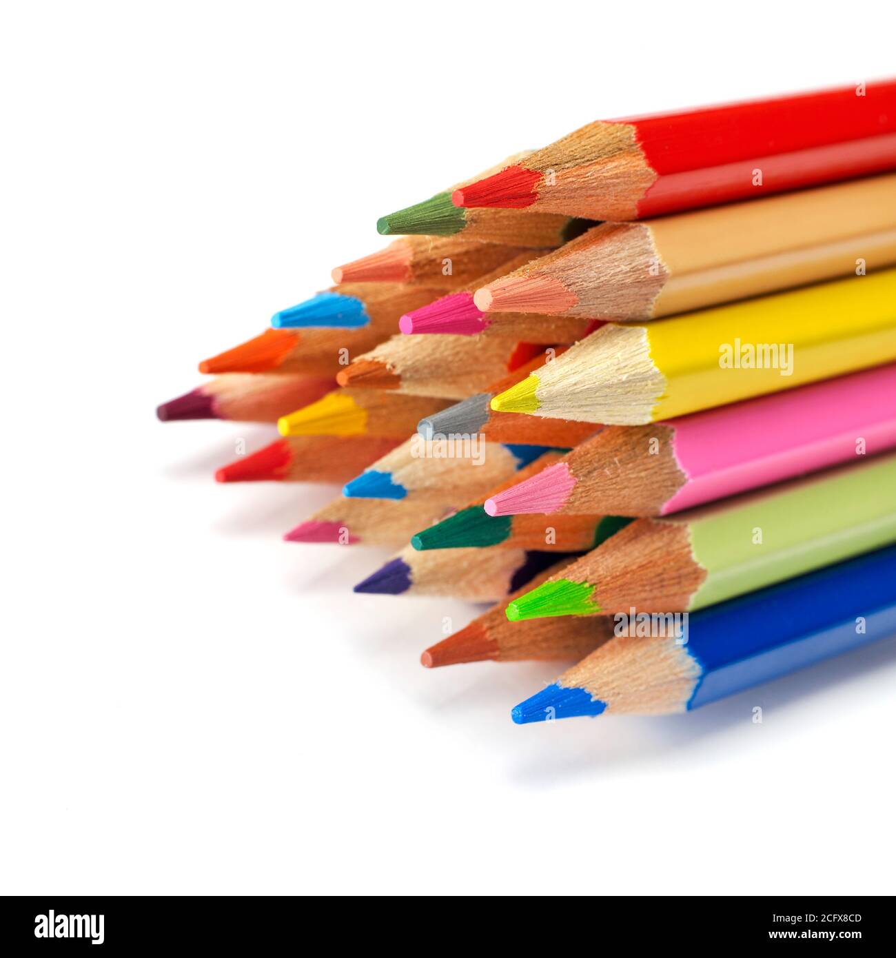 Multi-colored pencils on white background Stock Photo - Alamy