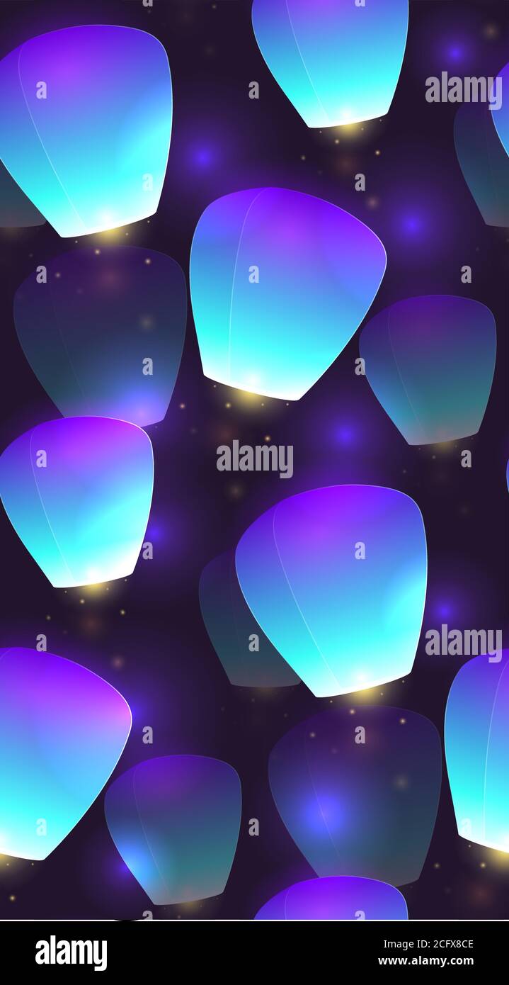 Seamless festive texture sky lanterns and sparks. Vector pattern for ...