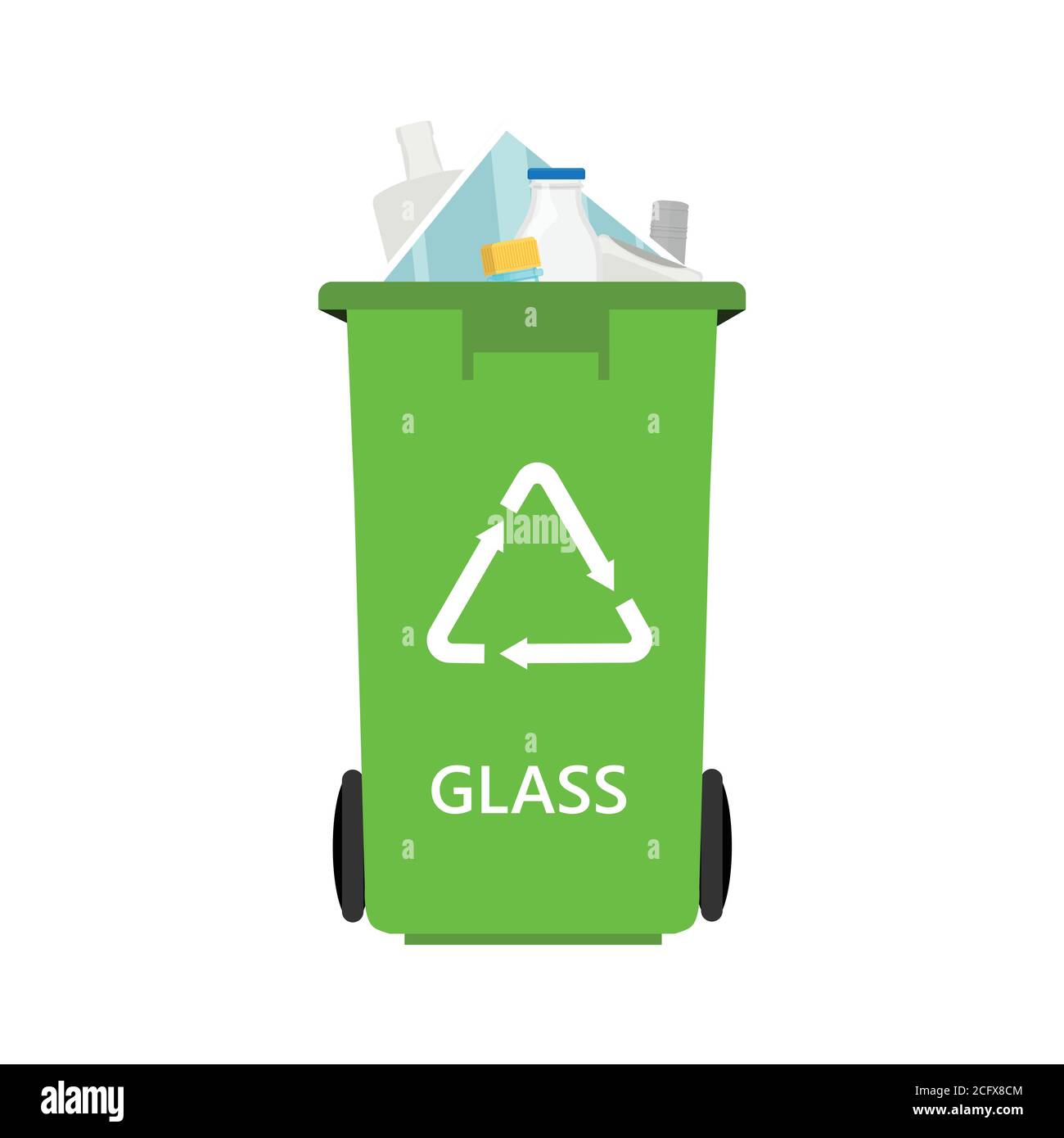 Green can with sorted glass garbage vector icon. Recycling garbage ...