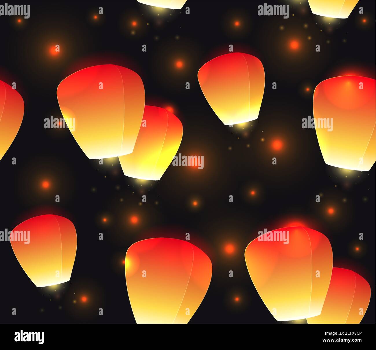 Seamless festive texture sky lanterns and sparks. Vector pattern for ...