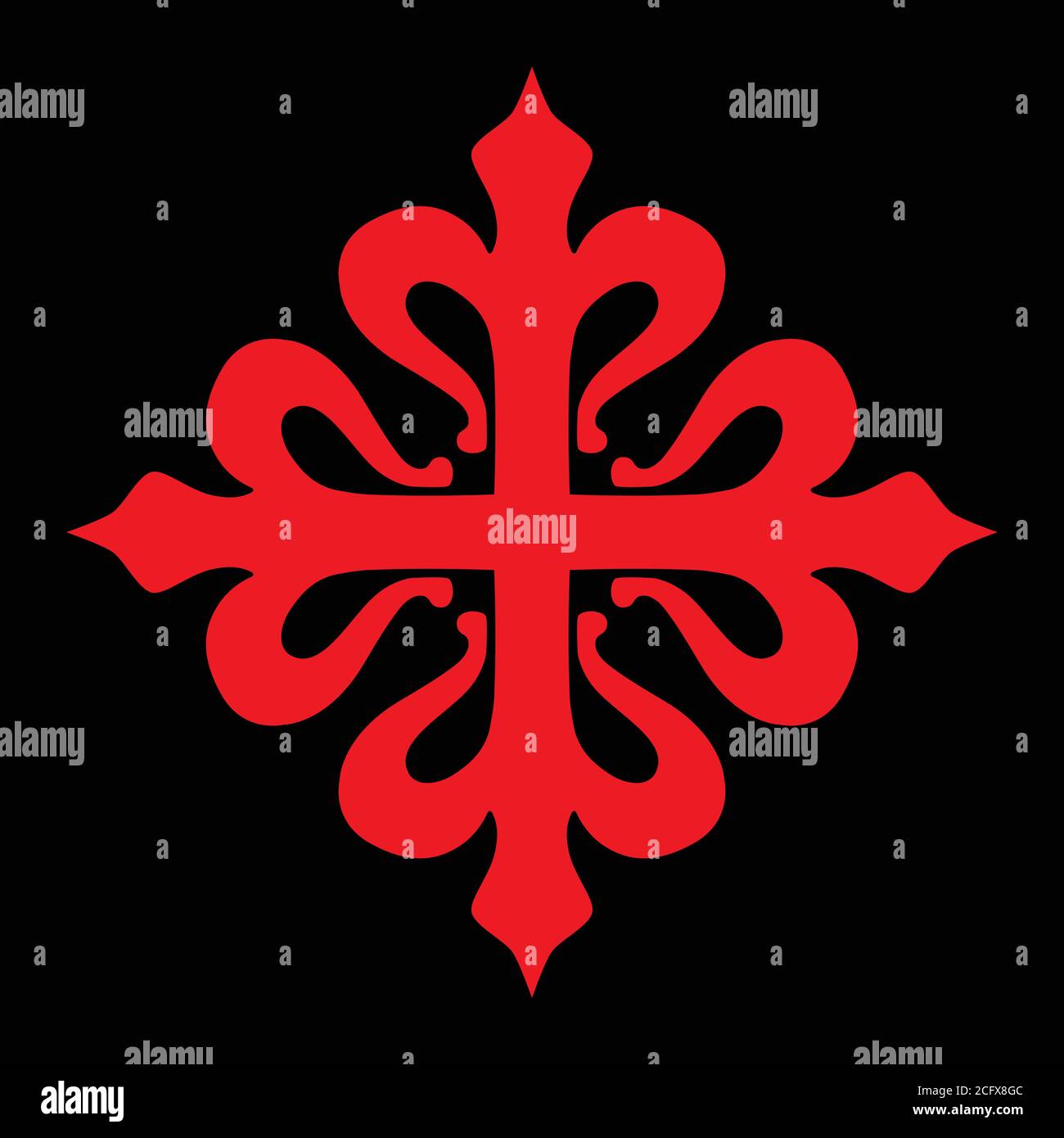 Red Calatravas spanish cross sign isolated on black background. Vector ...