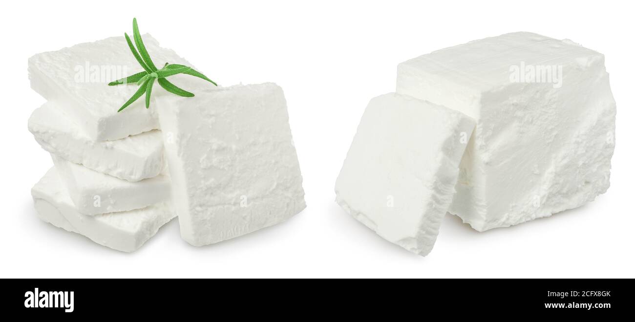 Feta cheese isolated on white background. With clipping path and full ...