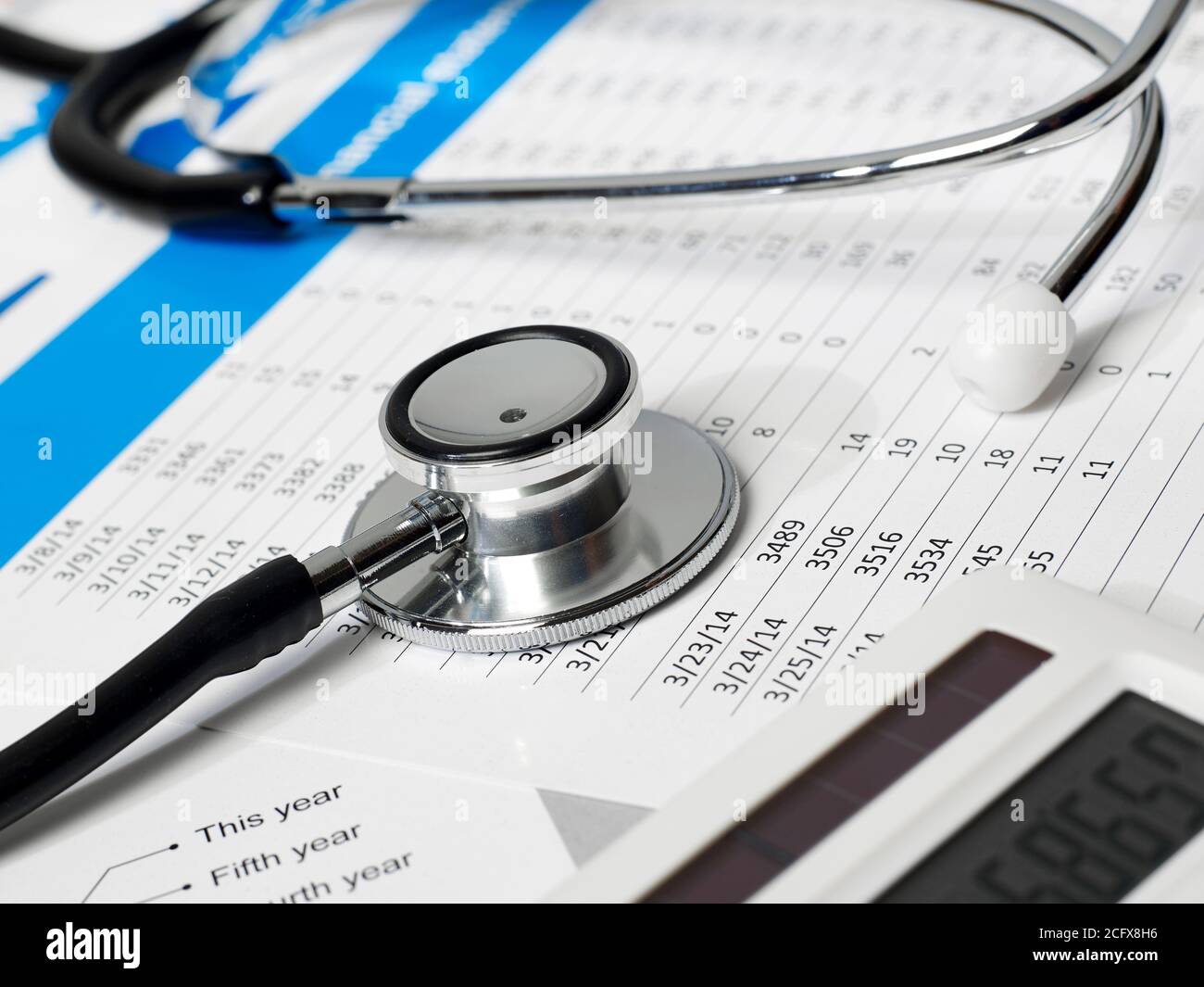 Stethoscope and review papers Stock Photo - Alamy