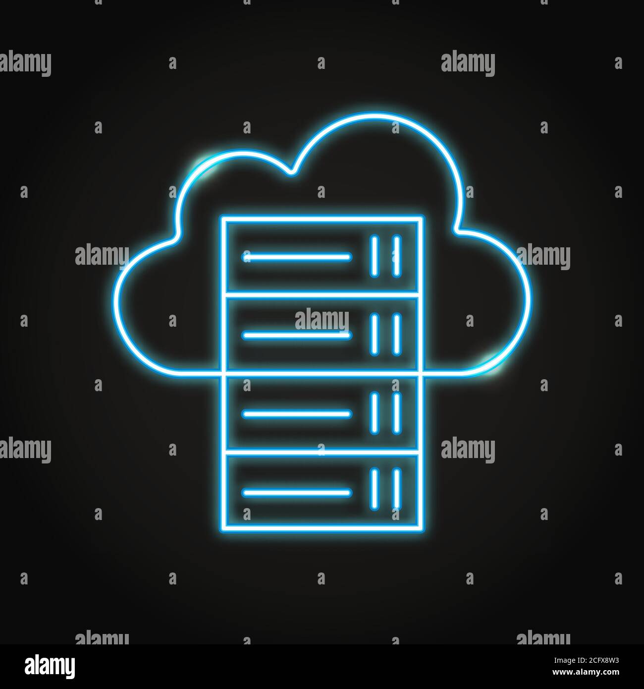 Hosting icon in neon line style. Cloud computing concept, data center ...