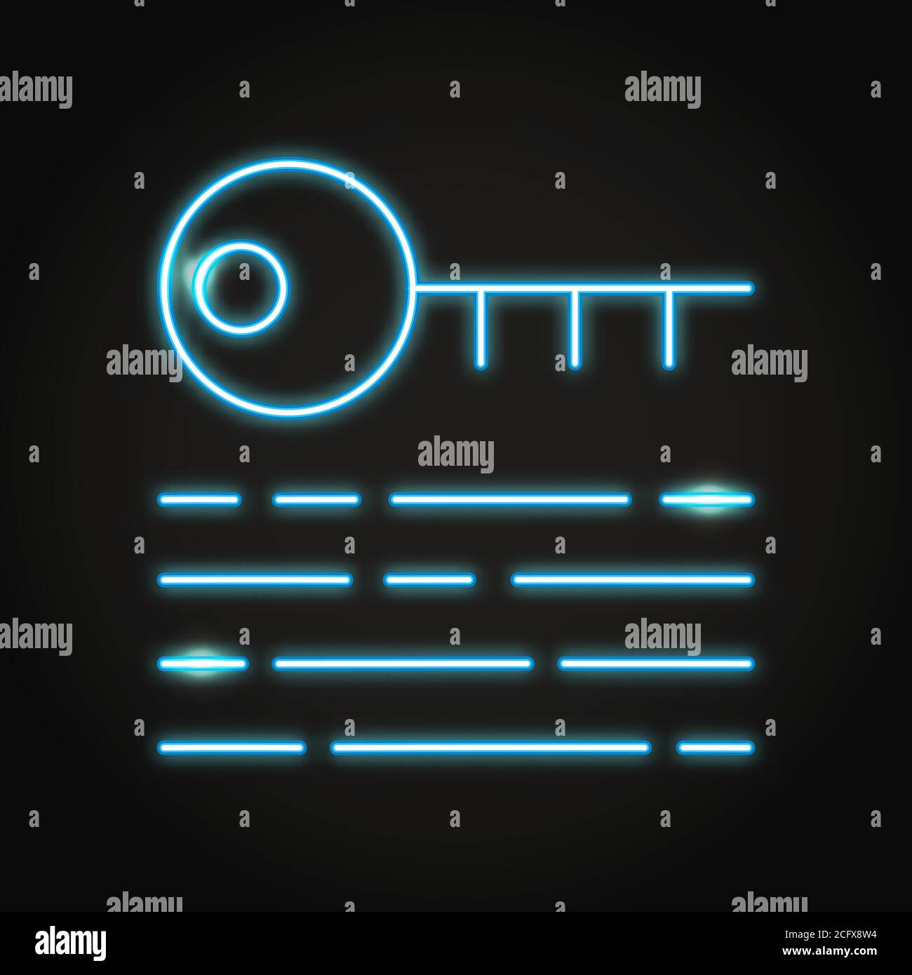 Digital key icon in neon line style. Electronic protection and security ...