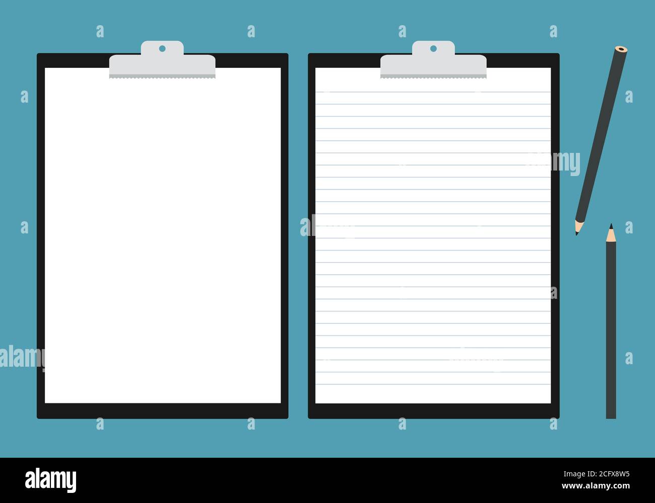 Flat design illustration of clipboard with blank white lined sheet of ...